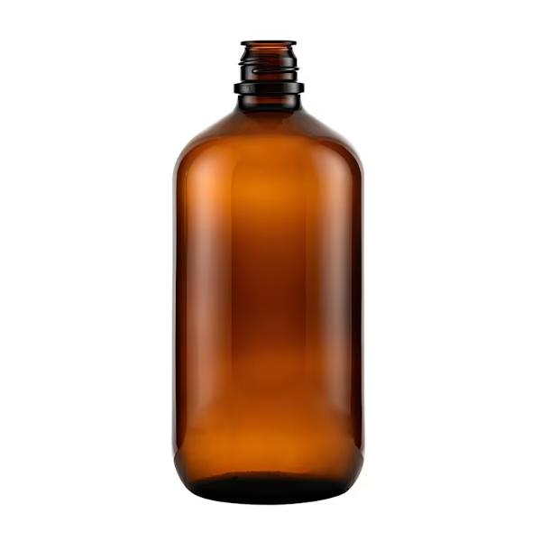 Qorpak 1 Liter Amber Glass Type III Boston Round 38-430 Cs/12 341044