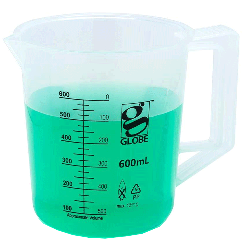 Globe Scientific 600mL Beaker with Handle, Low Form, Graduations, PP ...