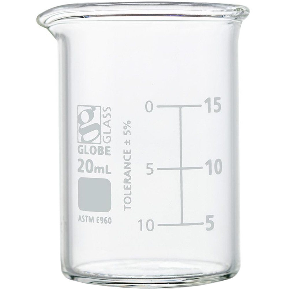 Globe Scientific 20mL Beaker , Globe Glass, Low Form Griffin Style,12/Box Lab Equipment ...