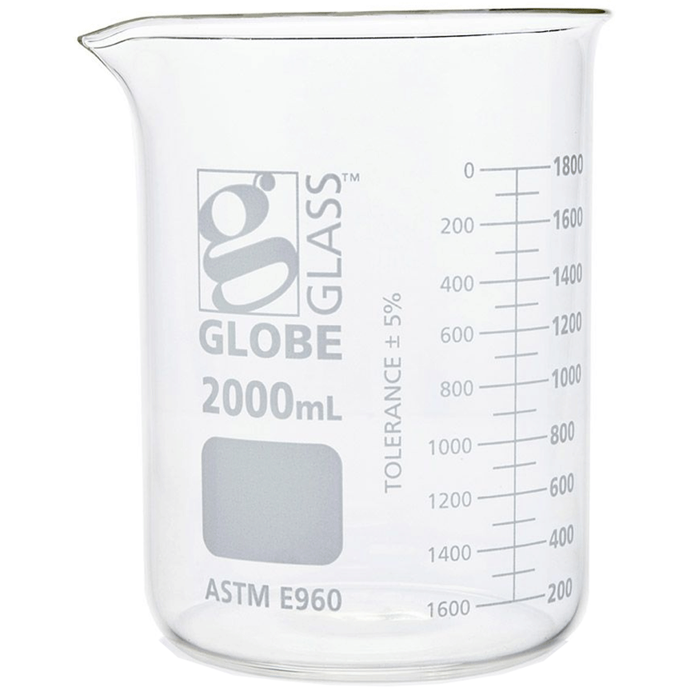 Globe Scientific 2000mL Beaker , Globe Glass, Low Form Griffin Style,4 ...