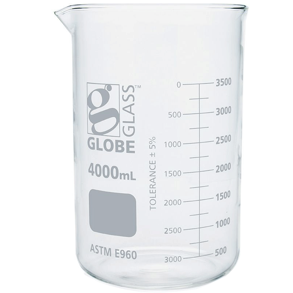 Globe Scientific 4000mL Beaker , Globe Glass, Low Form Griffin Style,1/Box Lab Equipment ...